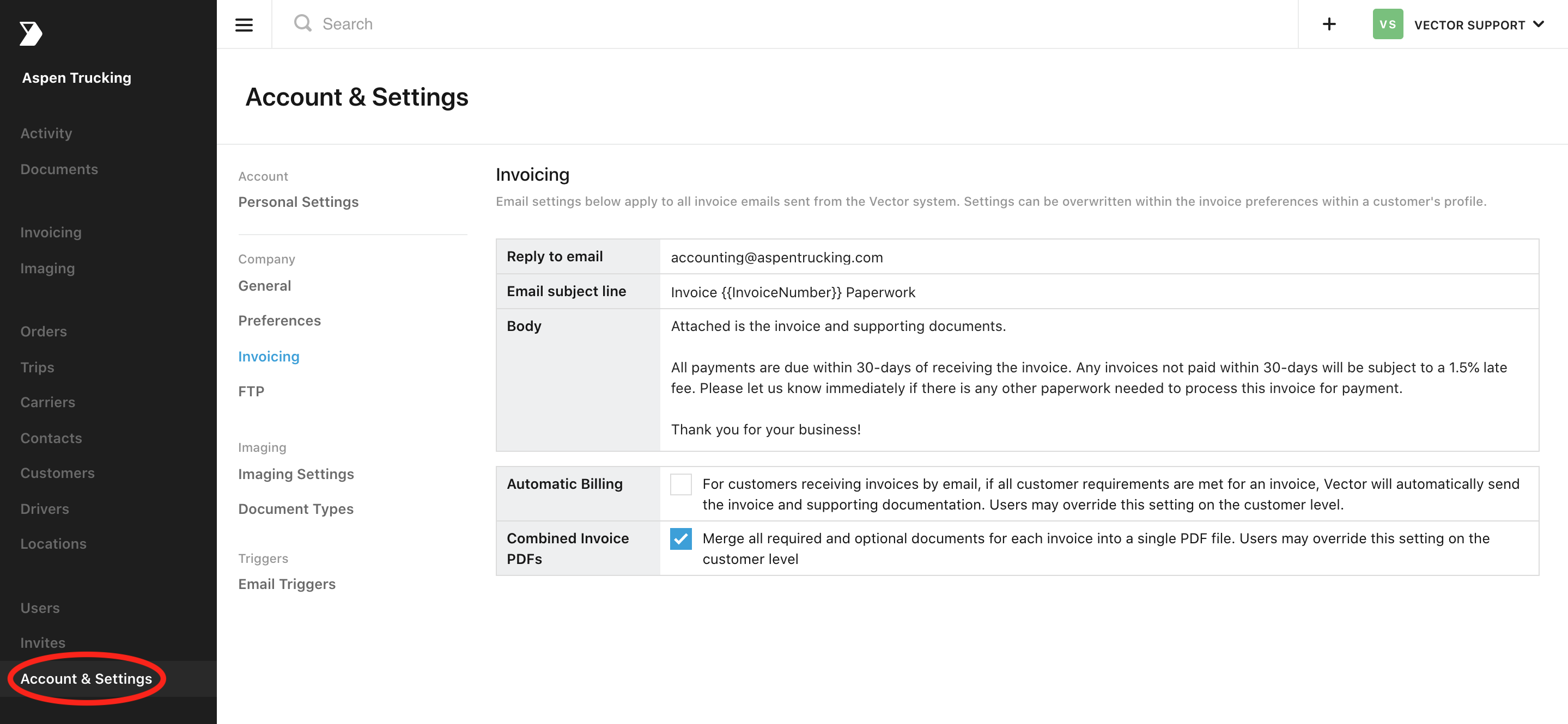 Modify the Default Invoice Email Template – Vector